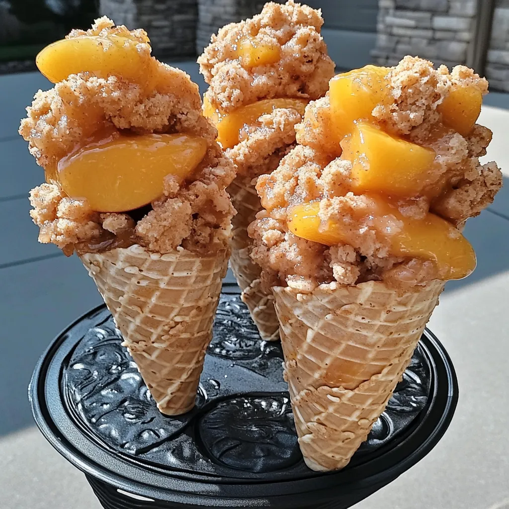 Peach Cobbler Stuffed Cones – grandmomsrecipe.com